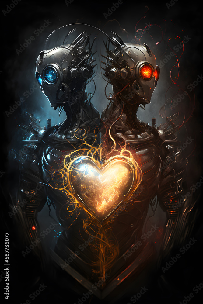 Twins with atomic heart, robotic twins, mech twins Stock-Illustration ...