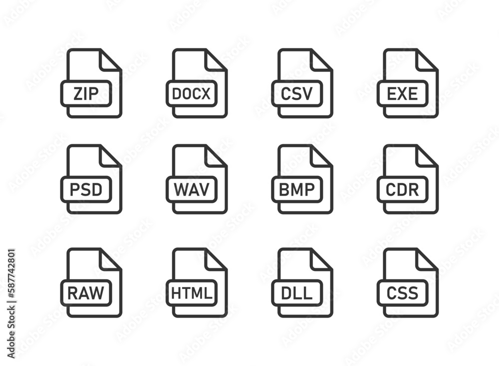 File type icon set on light background. Sheet document symbol. File for ...