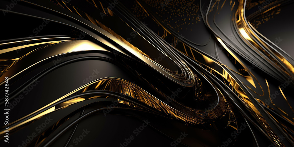 3D abstract wallpaper. Three-dimensional dark golden and black ...