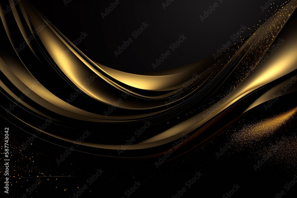 3D abstract wallpaper. Three-dimensional dark golden and black ...