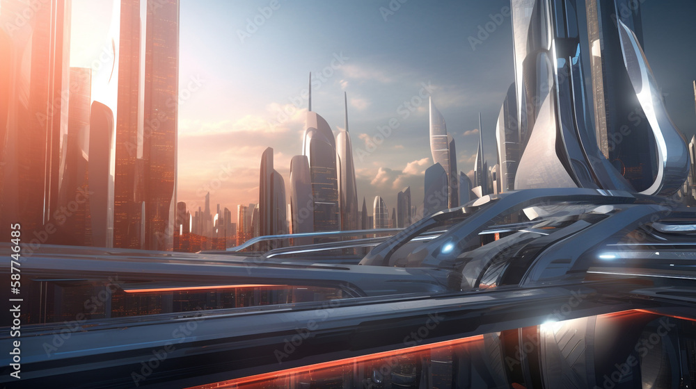 A incredibly modern and advanced city skyline showing off its enormeous ...