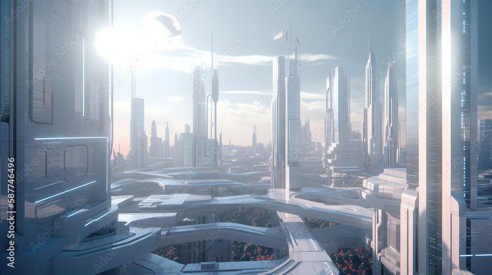 A incredibly modern and advanced city skyline showing off its enormeous ...