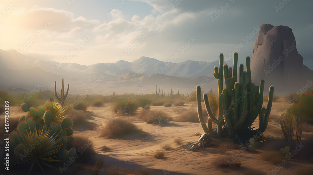 Matte painting of photorealistic desert environment with cacti and ...