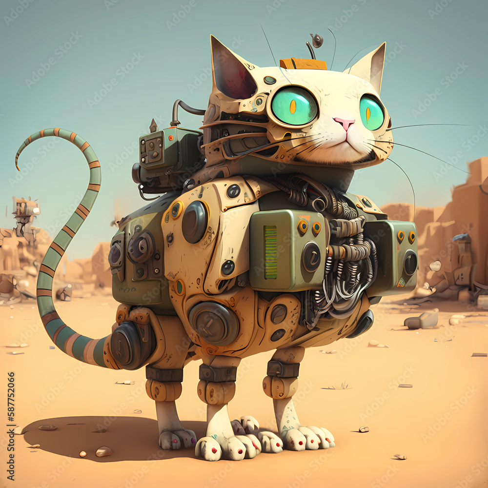 Robot Cat on a grey background - Generated by Generative AI - No.25 ...