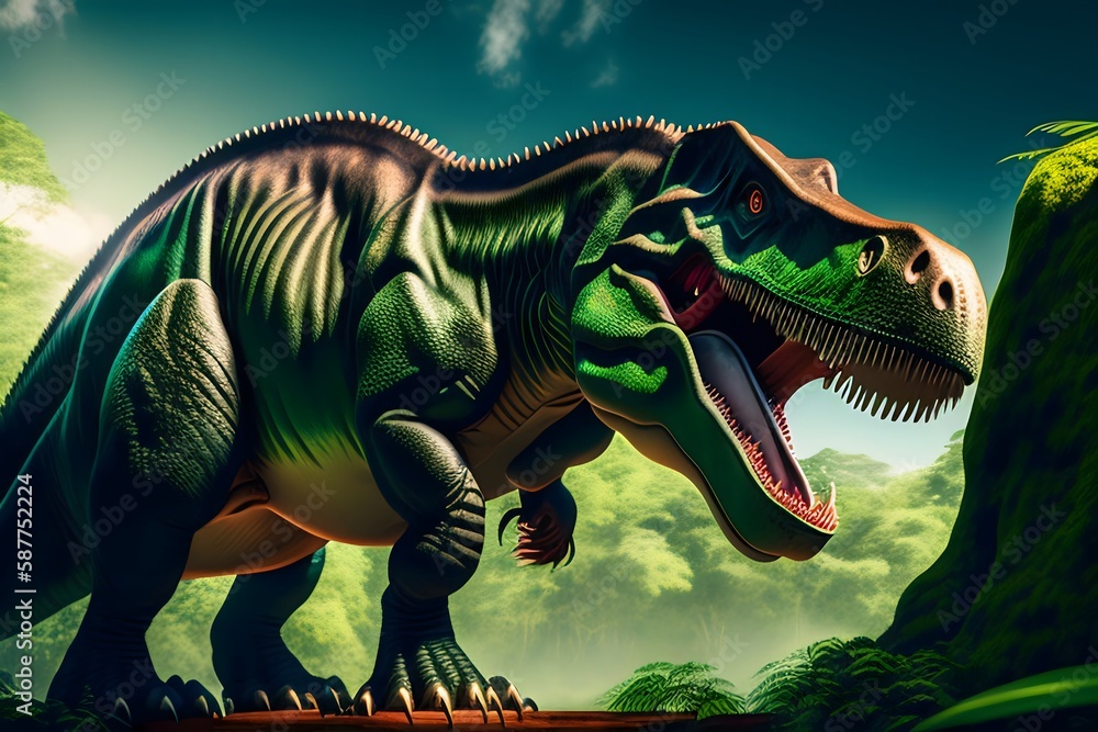 Graphic representation of "Menacing T-Rex in the Jungle". Generative AI ...