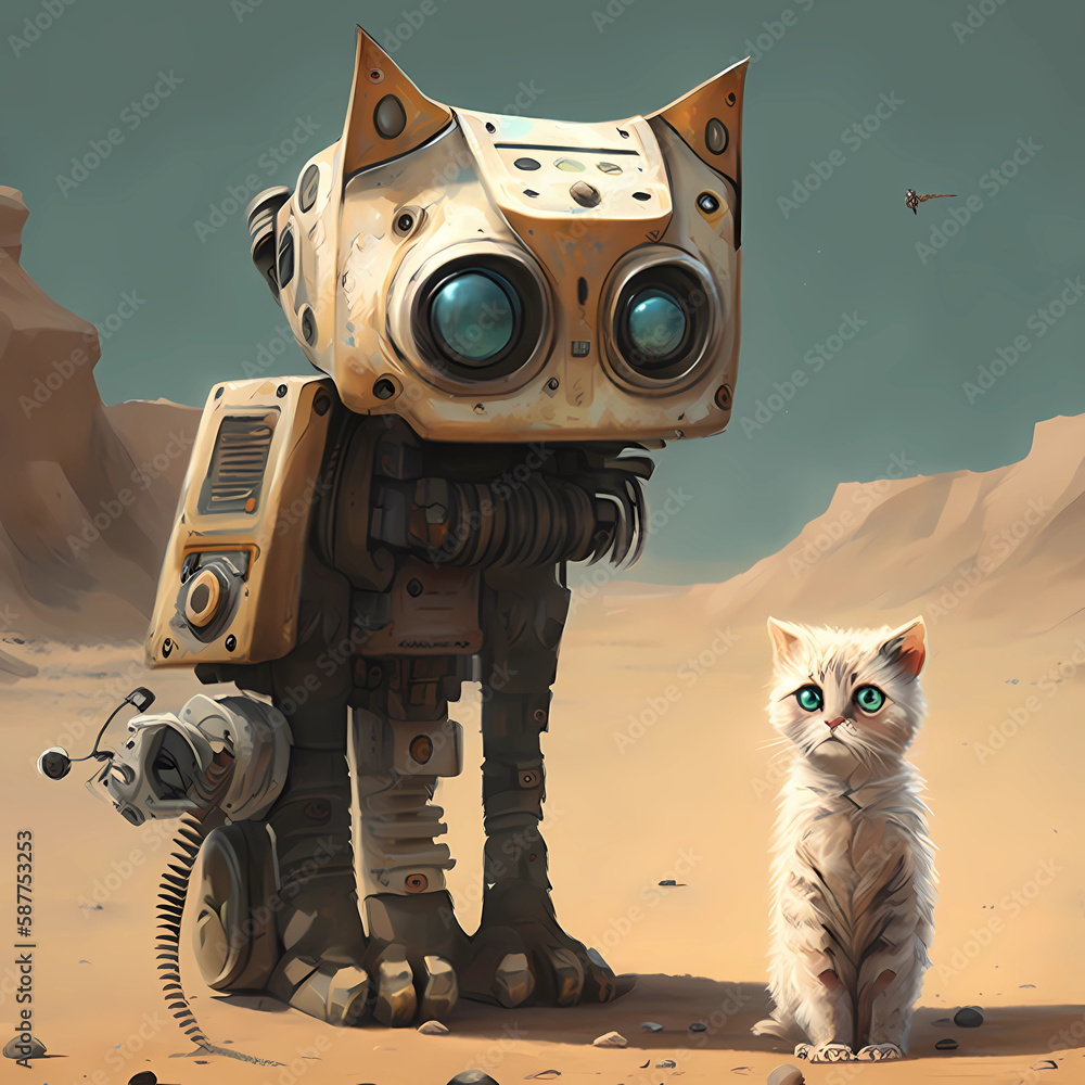 Robot Cat on a grey background - Generated by Generative AI - No.30 ...