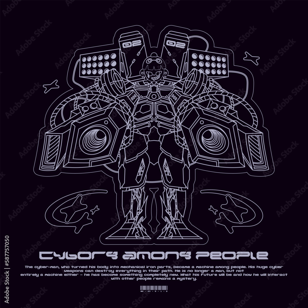 Cyberpunk cyborg. Print for clothes, Retro futuristic Y2K style, prints ...
