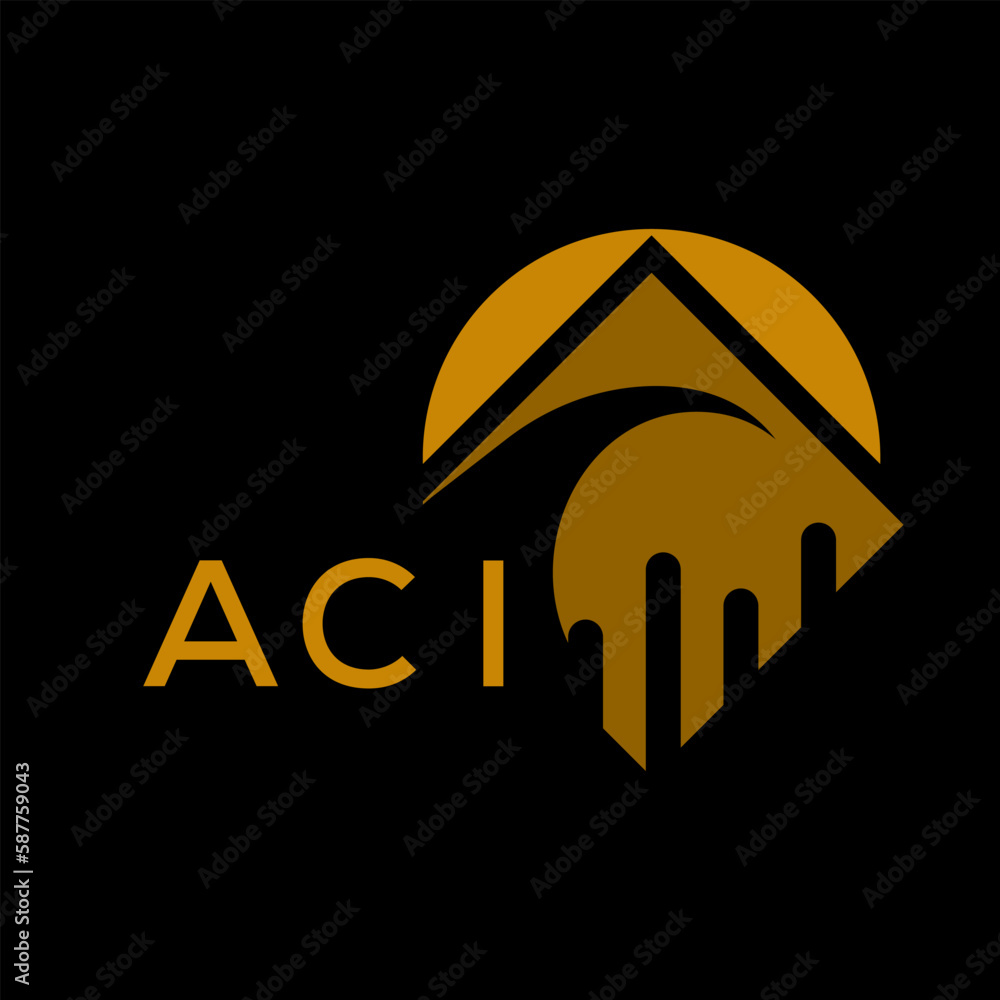 ACI golden color letter logo. ACI golden image on black background ...
