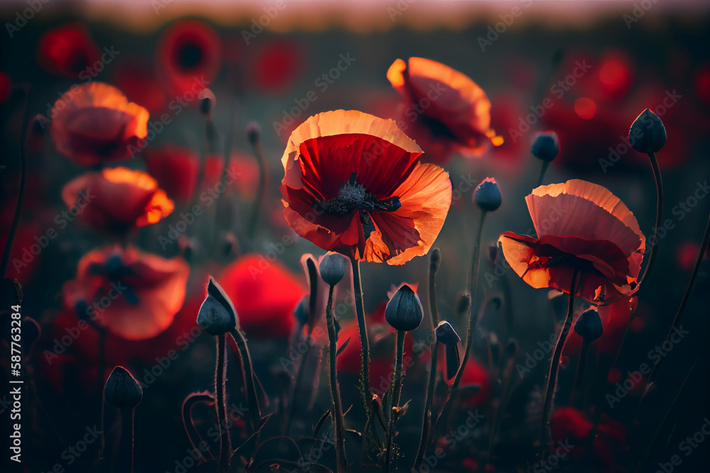 Remembrance Day, poppy field. Created with Generative AI technology ...