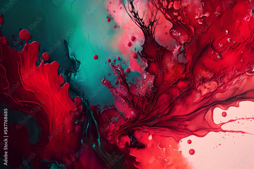 red black teal ink paint cloud alcohol drip liquid flow wave abstract ...