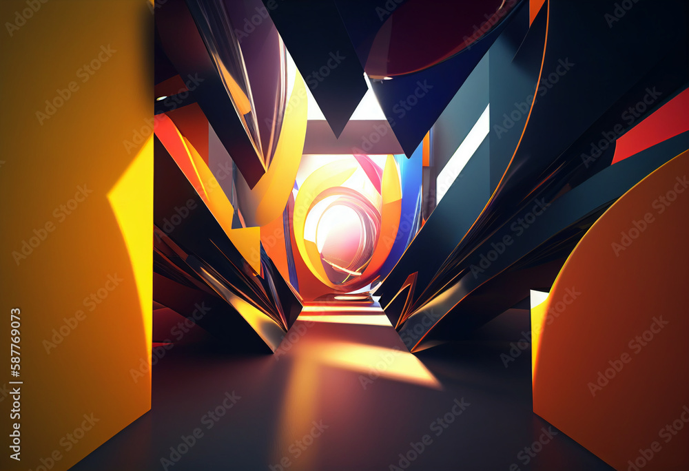 A picture of a tunnel with a light at the end. 3D render. Abstract ...