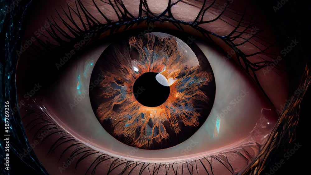 Closer look of the image of an eye from an video animation with the ...