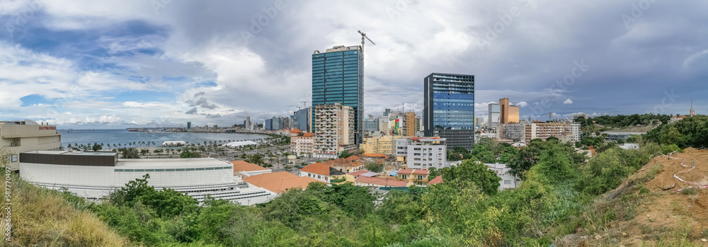 Amazing panoramic aerial view of downtown Luanda, bay , Cabo Island and ...