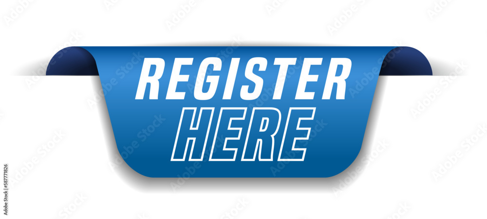 Colorful vector flat design banner register here. This sign is well ...