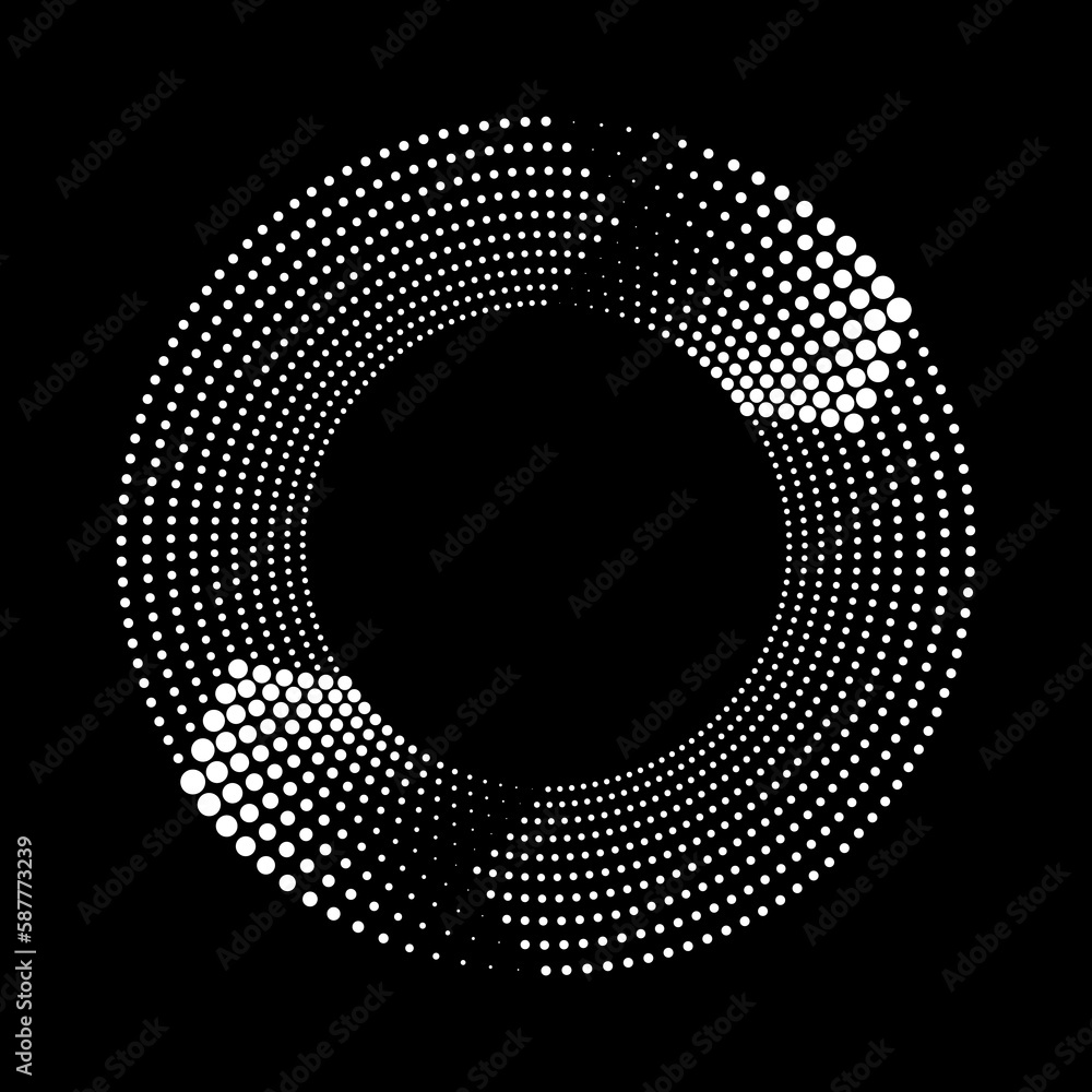 White halftone dotted lines in circle form. Geometric art. Design ...
