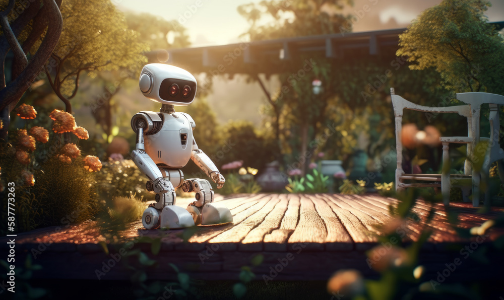 Smart robot as home assistant with artificial intelligence on modern ...