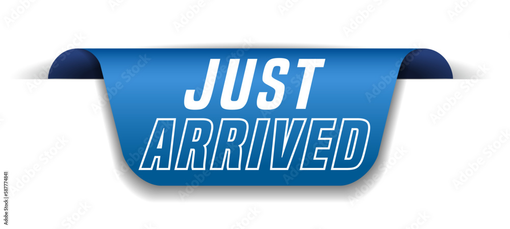 Colorful vector flat design banner just arrived. This sign is well ...