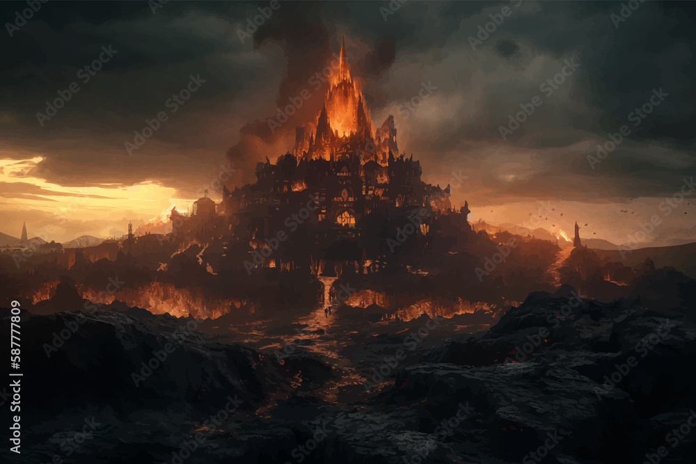 Terrifying Hell. Blazing Inferno - a fiery land ruled by demons. Abyss ...