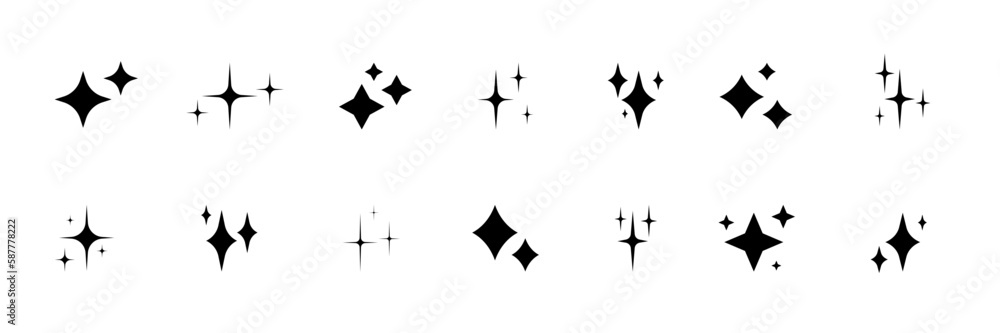 Sparkle stars icons set. Signs of shining and twinkling stars on a ...
