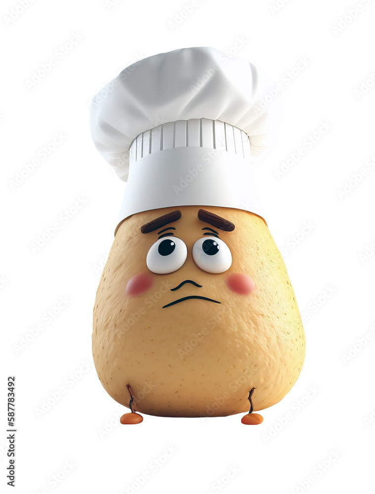 cartoon of cute potato with chefs hat on transparent background, ai ...