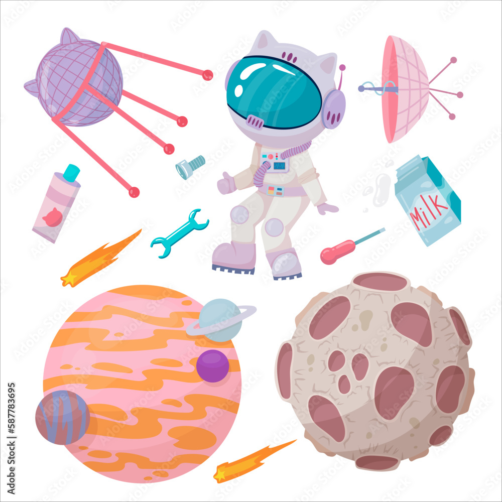 Grafika wektorowa Stock: Astronaut. A set of objects: UFOs, spaceships ... Grafika wektorowa Stock: Astronaut. A set of objects: UFOs, spaceships ...