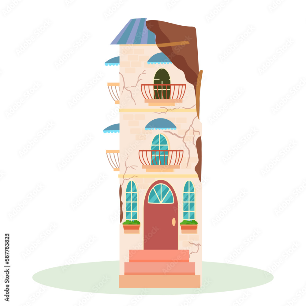 A destroyed building after a fire or an earthquake. Ruined city ...