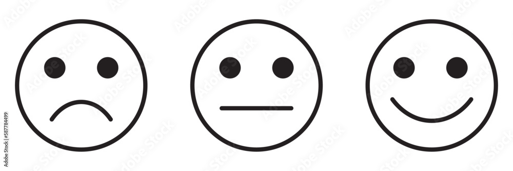 Satisfaction feedback survey emoji, flat style black line color rating ...