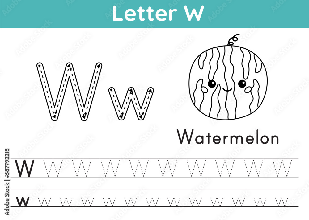 Alphabet ABC, a-z exercise. Coloring page. Trace letter W. Vocabulary ...