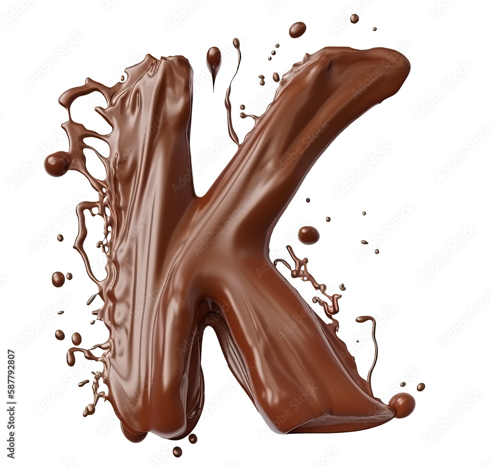 Chocolate letter K isolated on white background, top view. Generative ...