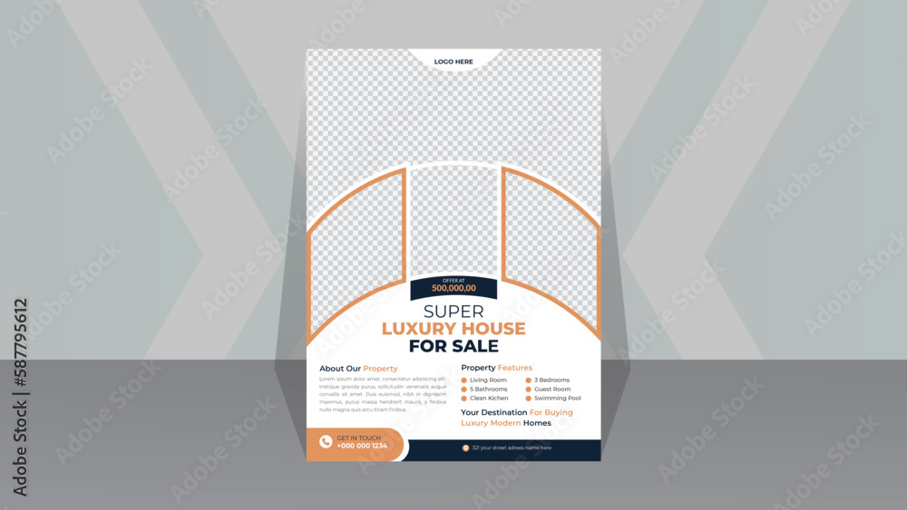 Geometric Modern Real Estate house for sale business flyer poster ...
