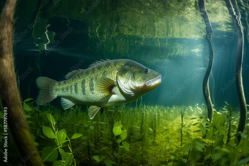 Largemouth Bass Underwater Among Snags Generated By Ai Stock Illustration Adobe Stock