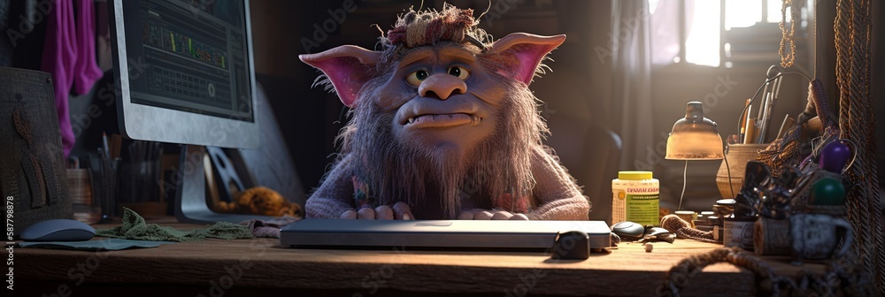 Online trolls on a computer using social media Stock Illustration ...