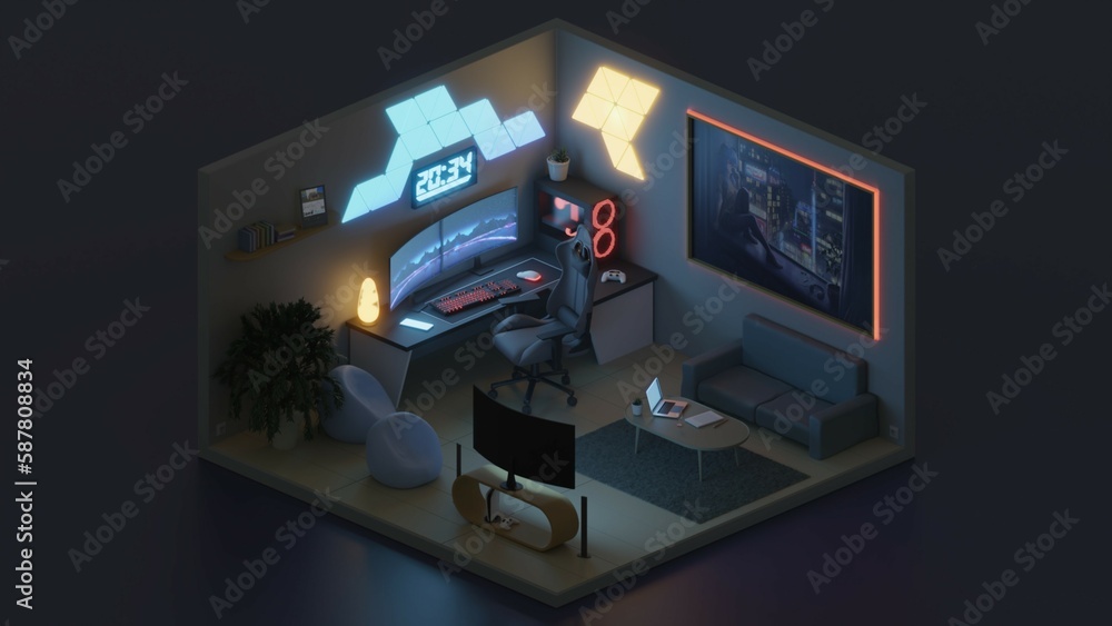 Illustration Of a Modern Gaming Room Illustration Stock | Adobe Stock