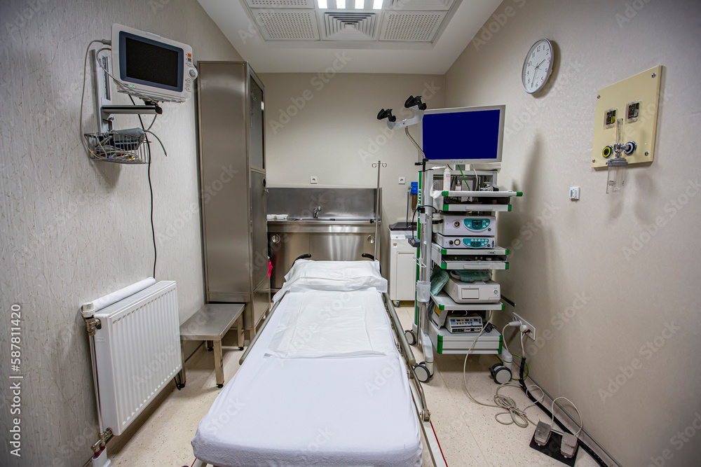 Modern endoscopy equipment kit. Electronic video Endoscopy System. A ...