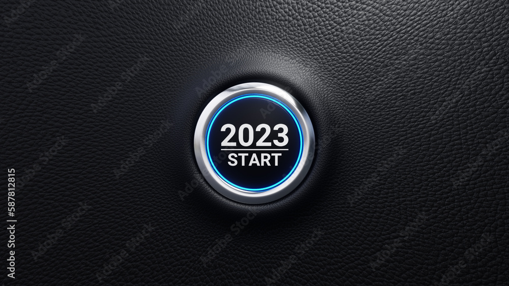 2023 Start button, 2023 Start modern car button with blue shine, Just ...