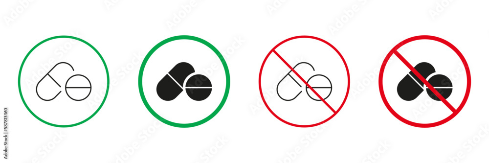 Pill, Medicine Drug Red and Green Warning Signs. Narcotic Medication ...