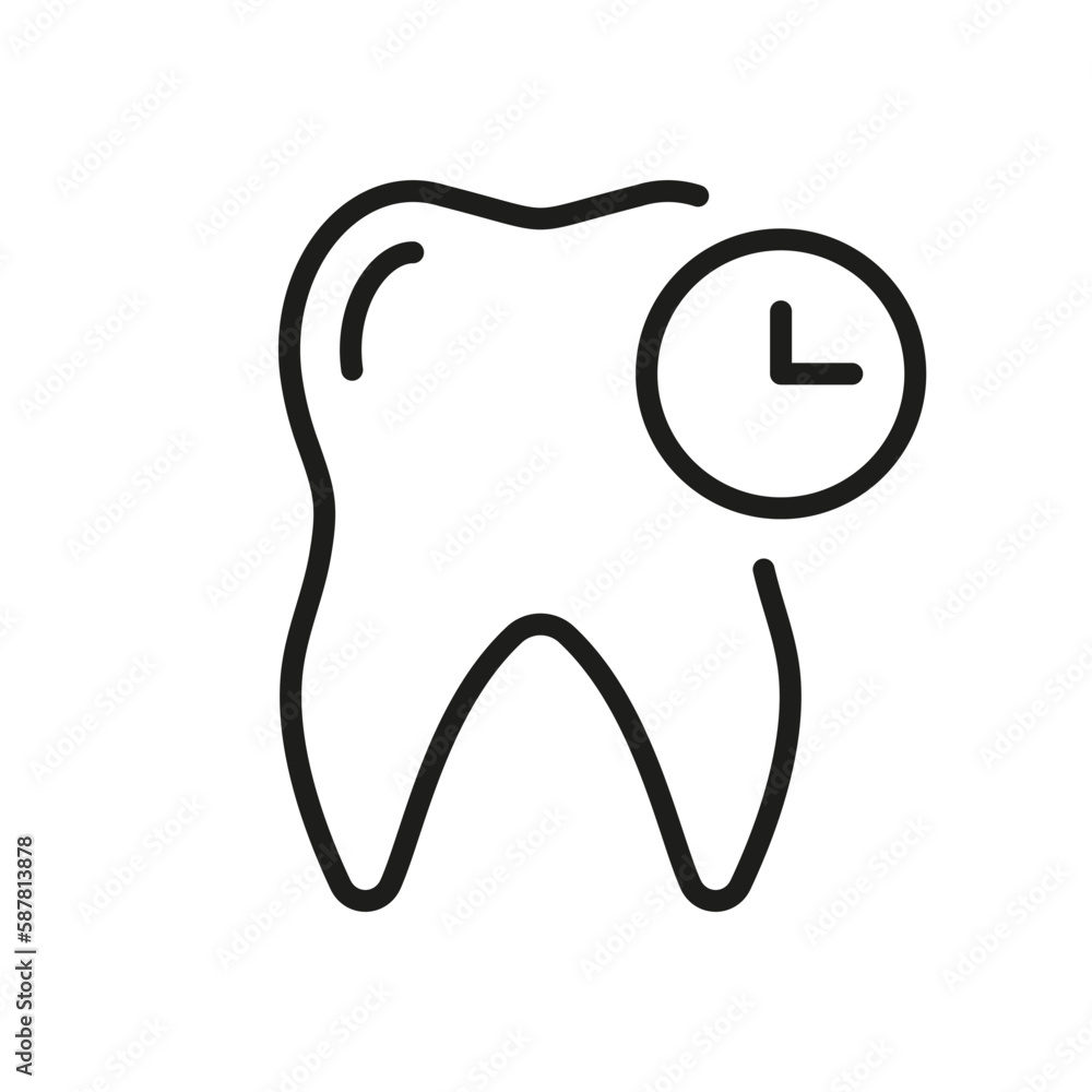Time to Check Dental Health Line Icon. Tooth with Clock Dentist ...