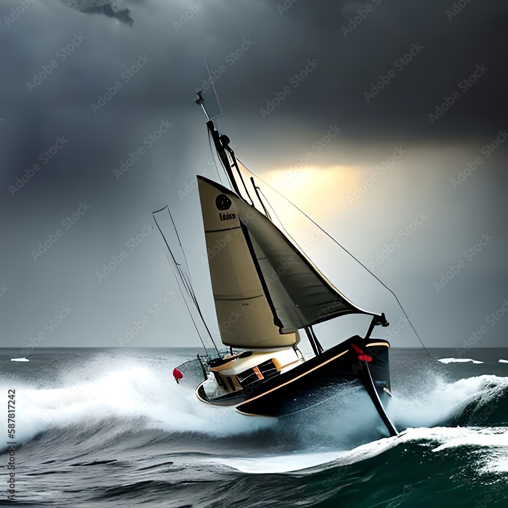 fishing boat navigating during a storm. Thunder, rain big waves on the ... fishing boat navigating during a storm. Thunder, rain big waves on the ...
