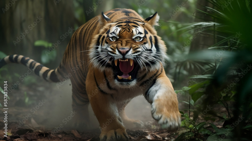 Angry tiger in the wild, angry tiger roaring, wildlife. Generative AI ...