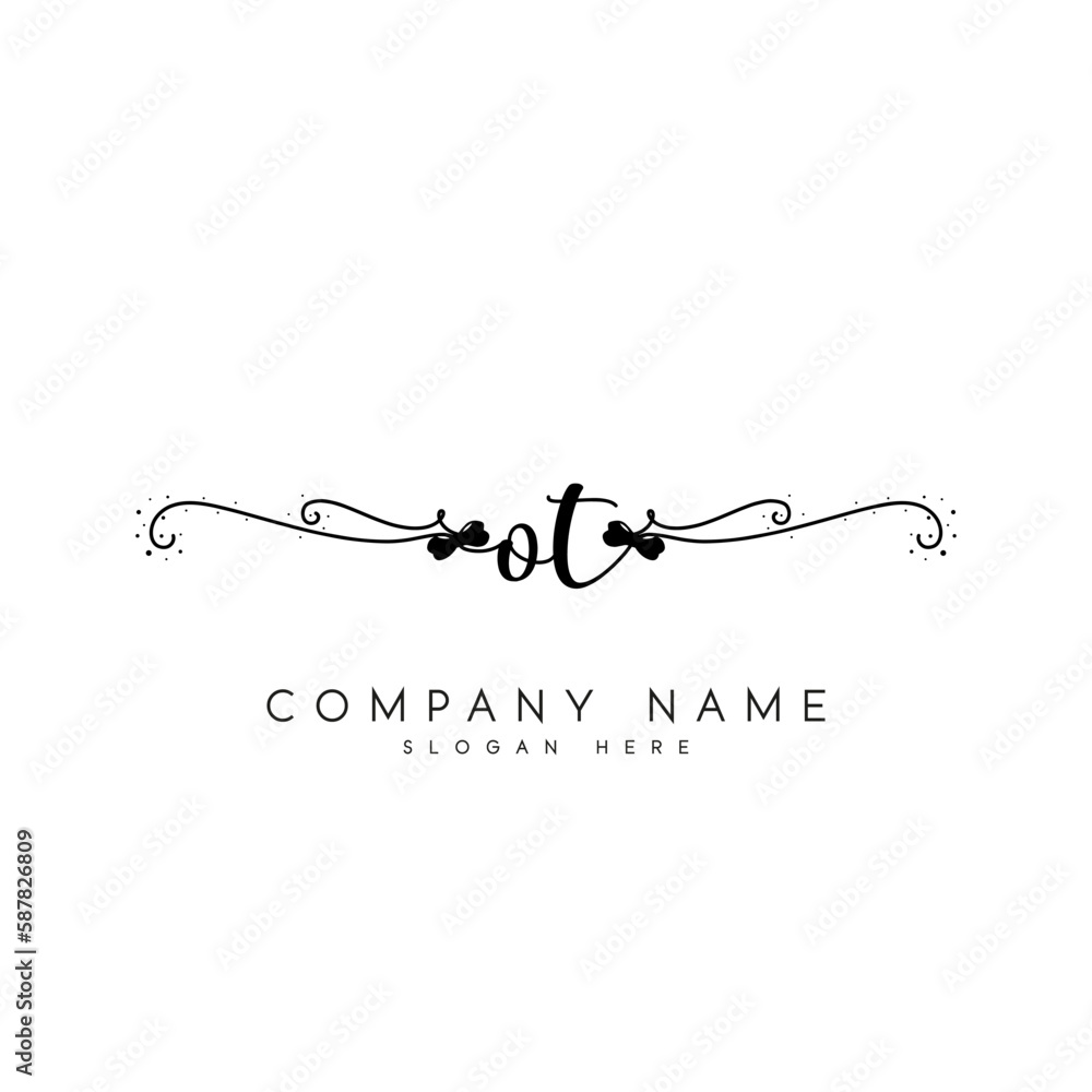 Handwriting letter OT logo design, beauty, fashion, wedding and floral ...