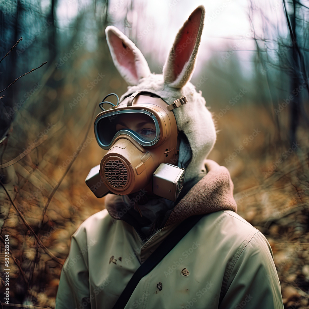 Strange Photo of Person Wearing Gas Mask with Bunny Ears - generative ...