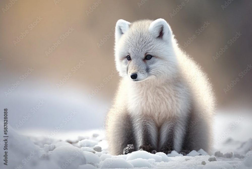Arctic fox pup (Vulpes Lagopus) in snow habitat, generative ai Stock ...