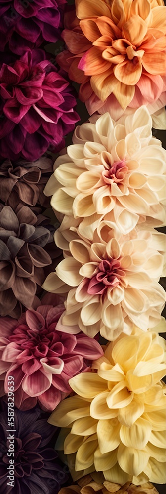 Dahlia Flower Chains in Gradient Colors with Crumpled Paper Texture ...
