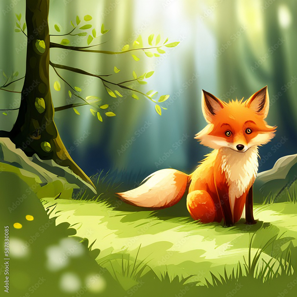 adorable little fox cartoon, red fox in the woods, Cute Cartoon Fox ...