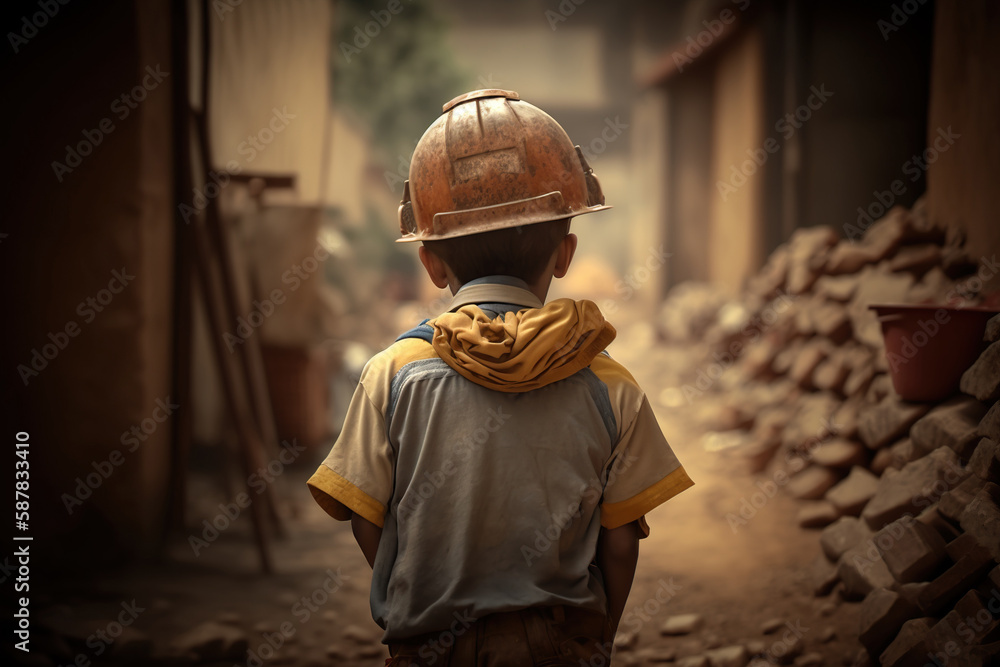 Poster Child labor back view, created with Generative AI technology ...