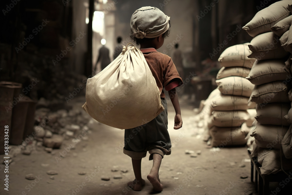 Child labor back view, created with Generative AI technology Stock ...