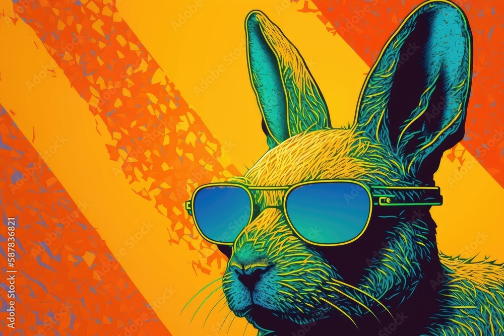 cool bunny rabbit wearing sunglasses with a abstract colorful ...