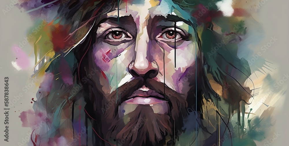 An abstract illustration of jesus, jesus face, with bold, expressive ...