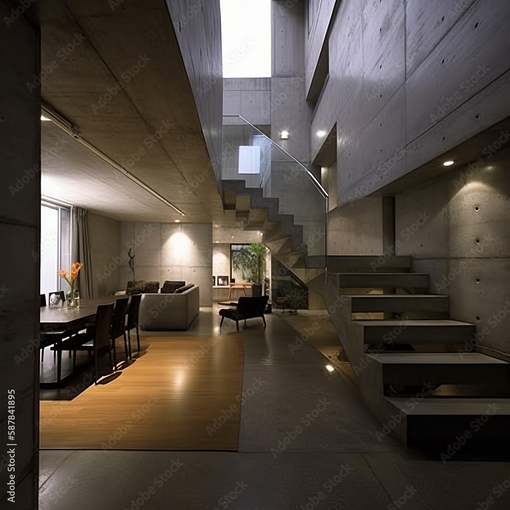 Modern Japanese inspired concrete house, interior design architecture ...
