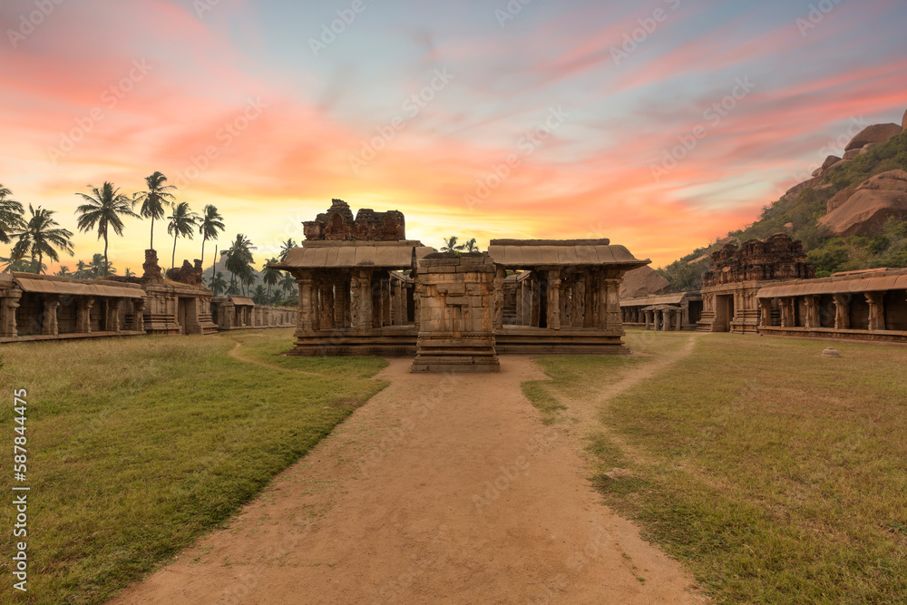 Ancient architecture of Achyuta Raya temple before sunrise at Hampi ...